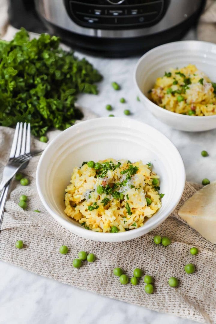 Instant Pot Risotto with Pancetta and Peas • The Heirloom Pantry